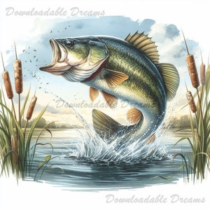 Bass Fishing Watercolor Clipart Bundle: Jumping Fish Art (digital ...