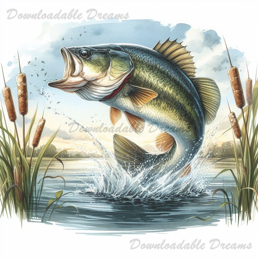 20 Bass Jumping Out of Water Watercolor Clipart Bundle - Bass Fishing ...