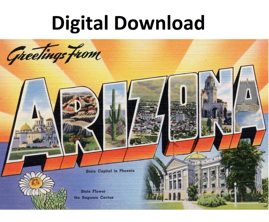 Vintage Arizona Postcard: 1930s Large Letter Souvenir (digital Download ...
