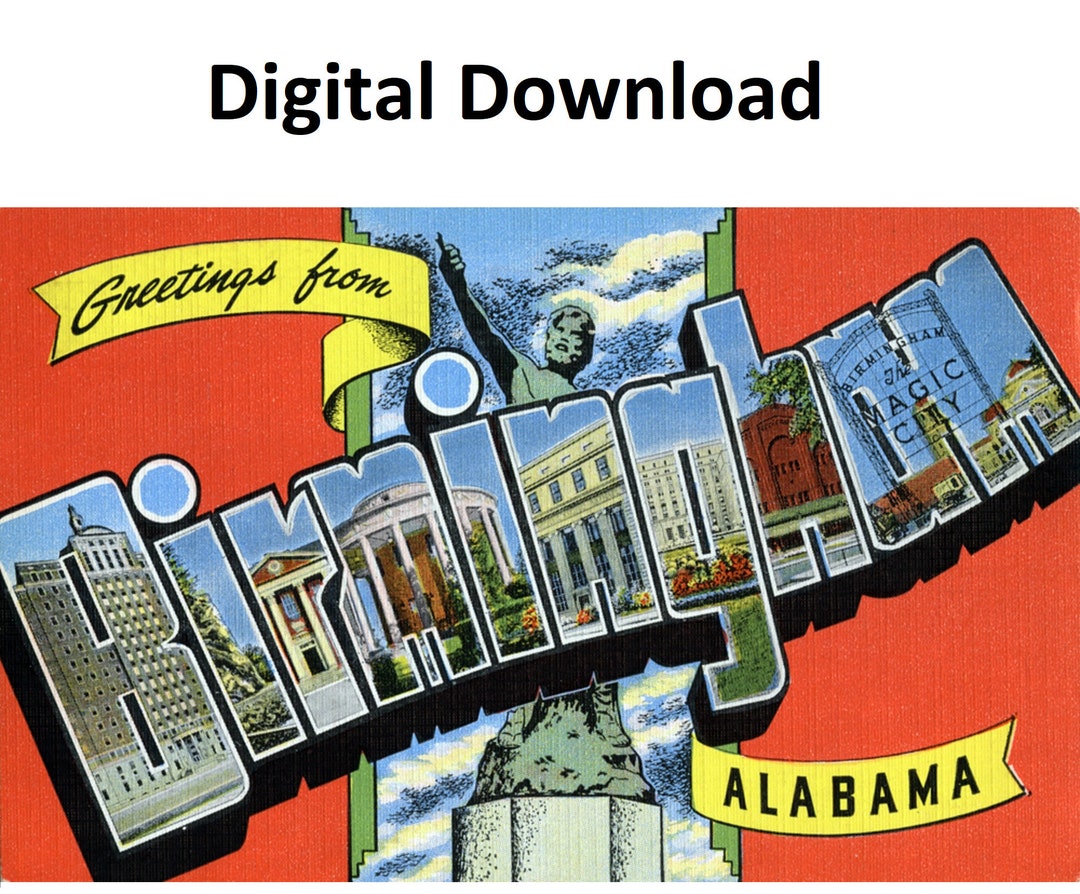Vintage Birmingham Alabama Postcard: 1930s-40s Large Letter Art ...