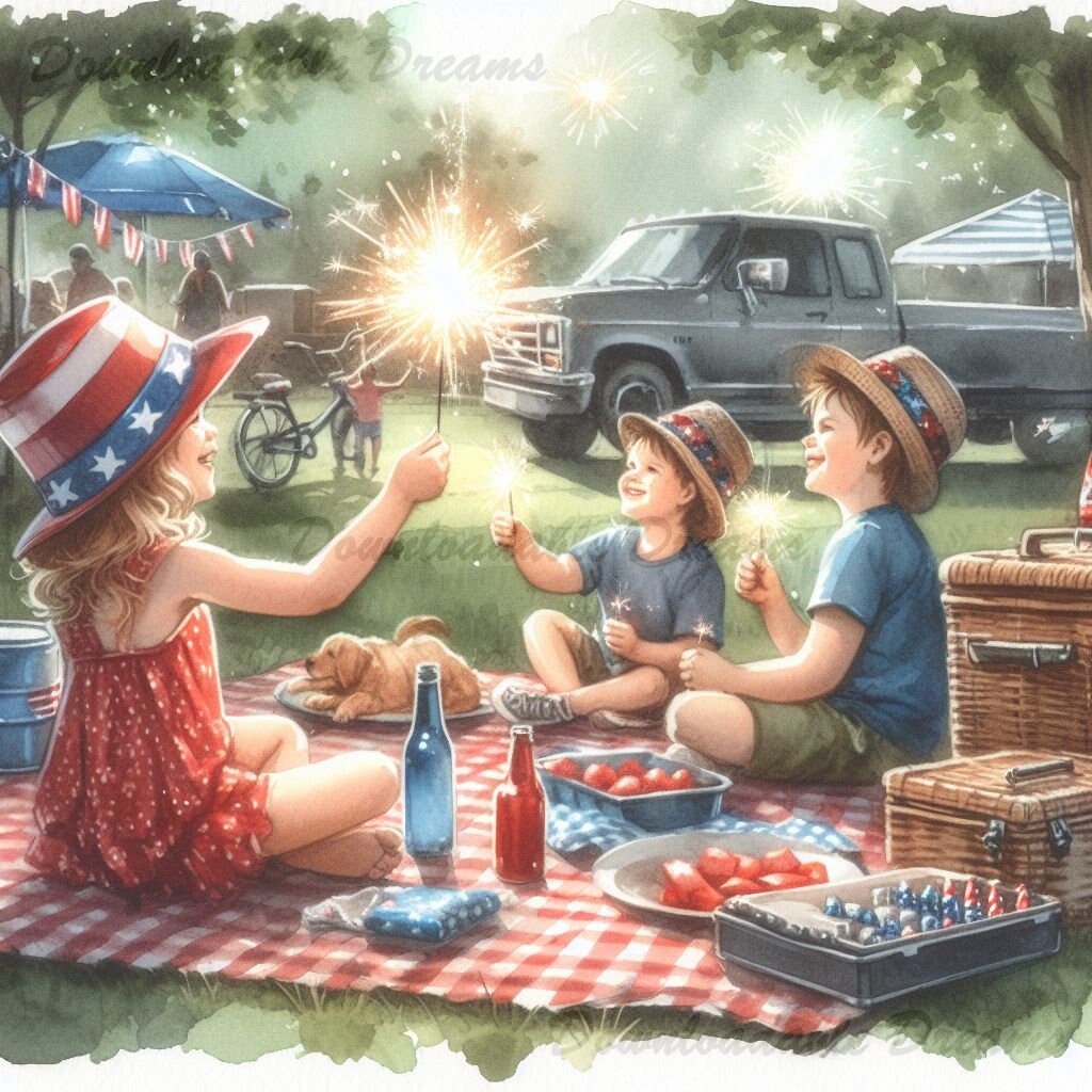 22 Fourth of July Camping Watercolor Clipart Bundle - Tents Rvs Family ...