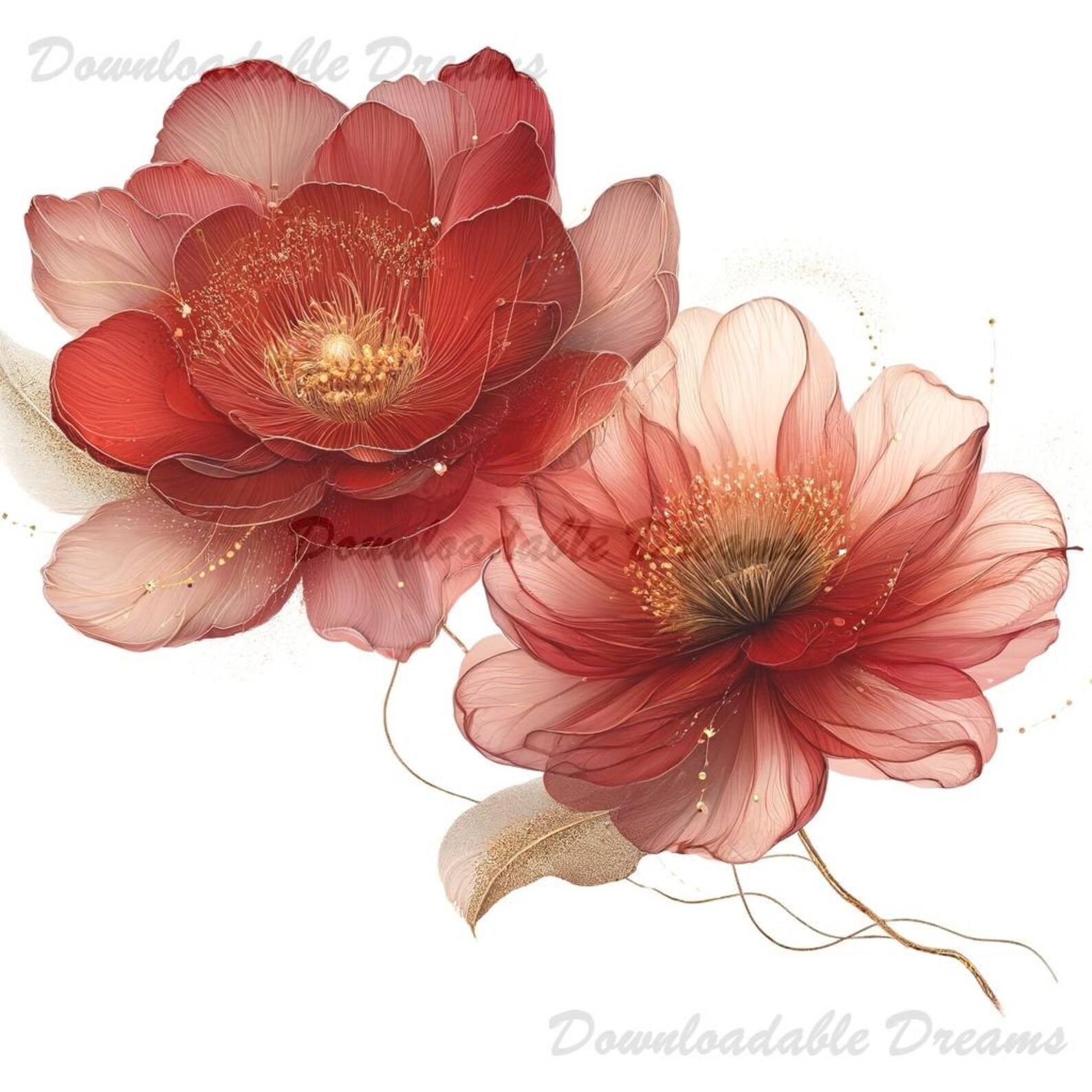 Abstract Red Floral Watercolor Clipart Bundle (digital Download) - Etsy