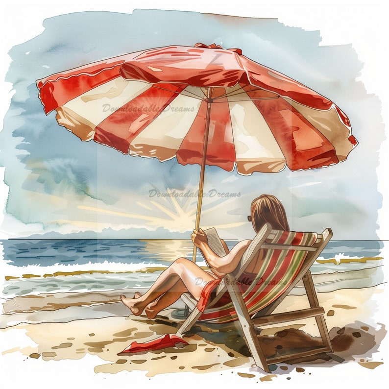 15 Women Reading on A Beach Watercolor Clipart Bundle High Quality ...