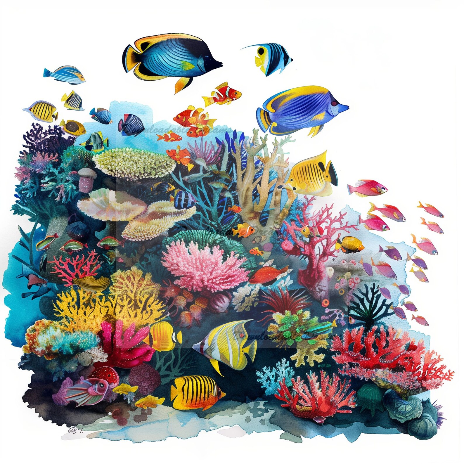 12 Colorful Coral Reef Habitat Scene Watercolor Clipart Bundle High ...