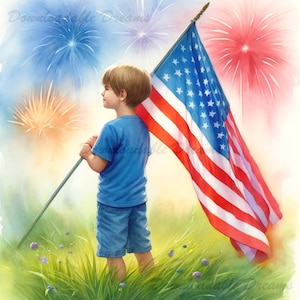 American Flag Clipart: Watercolor Boys, 4th of July (digital Download ...