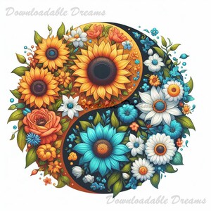 11 Sunflower & Floral Boho Yin Yang Symbol Clipart Bundle High Quality ...