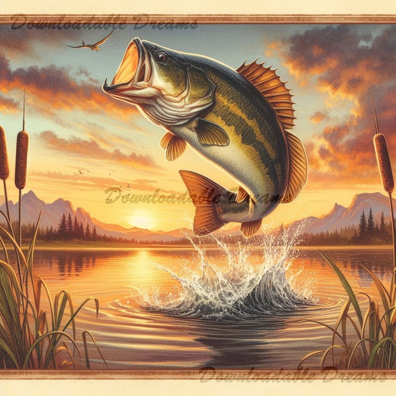 20 Bass Jumping Out of Water Watercolor Clipart Bundle - Bass Fishing ...