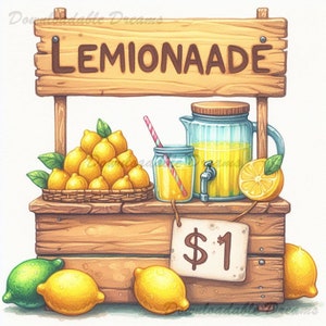 Lemonade Stand Watercolor Clipart Bundle: Commercial Use (digital ...
