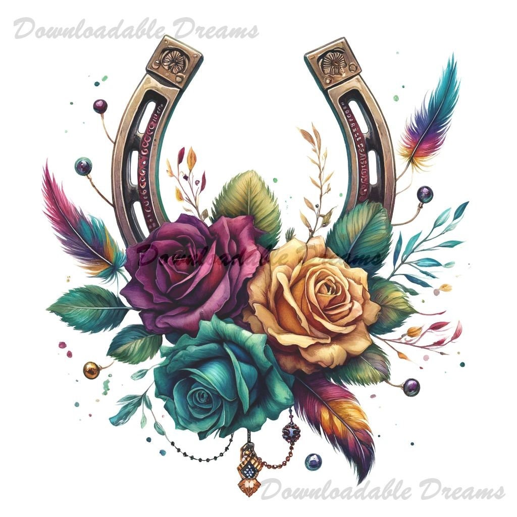 14 Horseshoes With Roses Watercolor Clipart Bundle Scrapbooking Kit ...