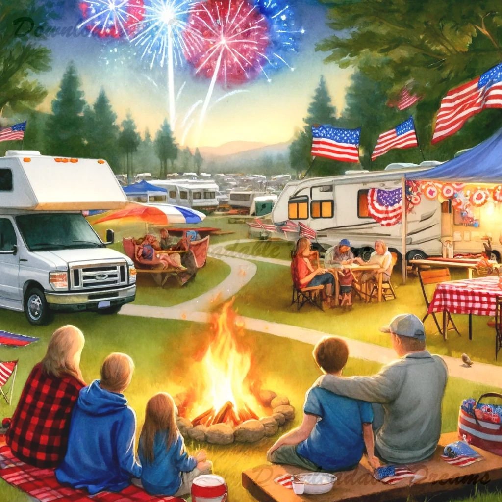 22 Fourth of July Camping Watercolor Clipart Bundle Tents Rvs Family ...