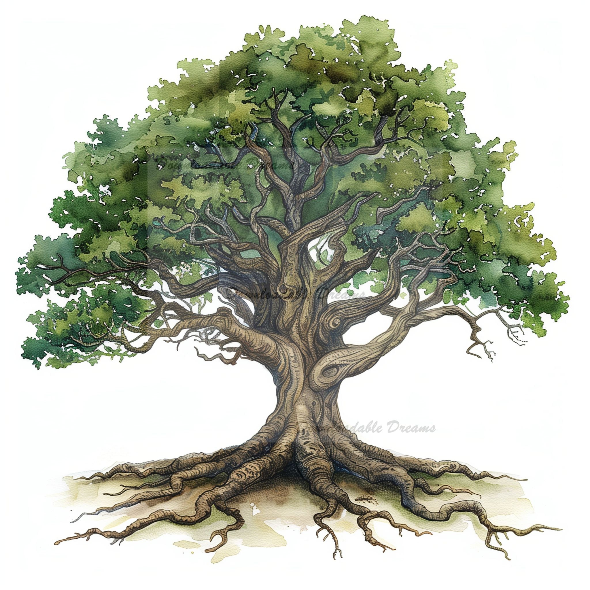 10 Beautiful Trees With Roots Exposed Watercolor Scenes Clipart Bundle ...