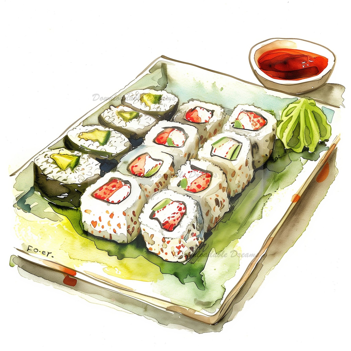 Sushi Watercolor Clipart Bundle: Japanese Food Illustrations (digital ...