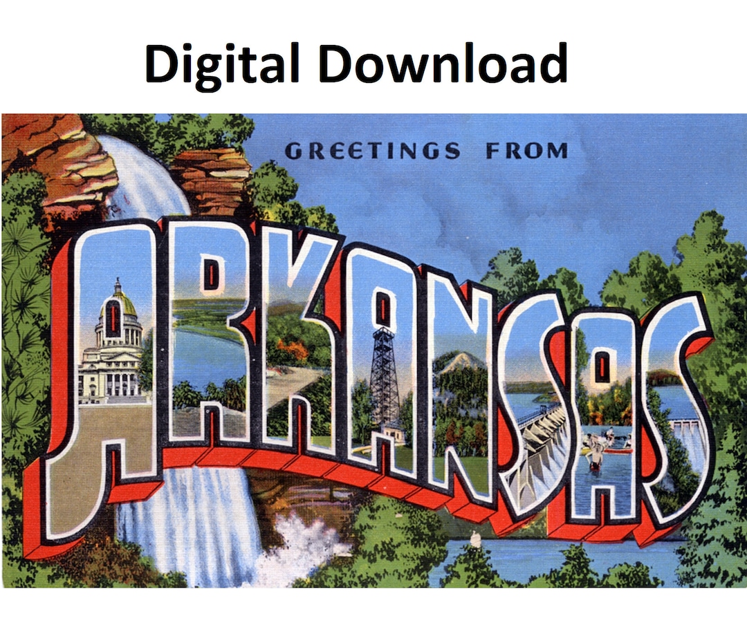 Greetings From Arkansas Vintage Postcard Style #2 - Digital Printable ...
