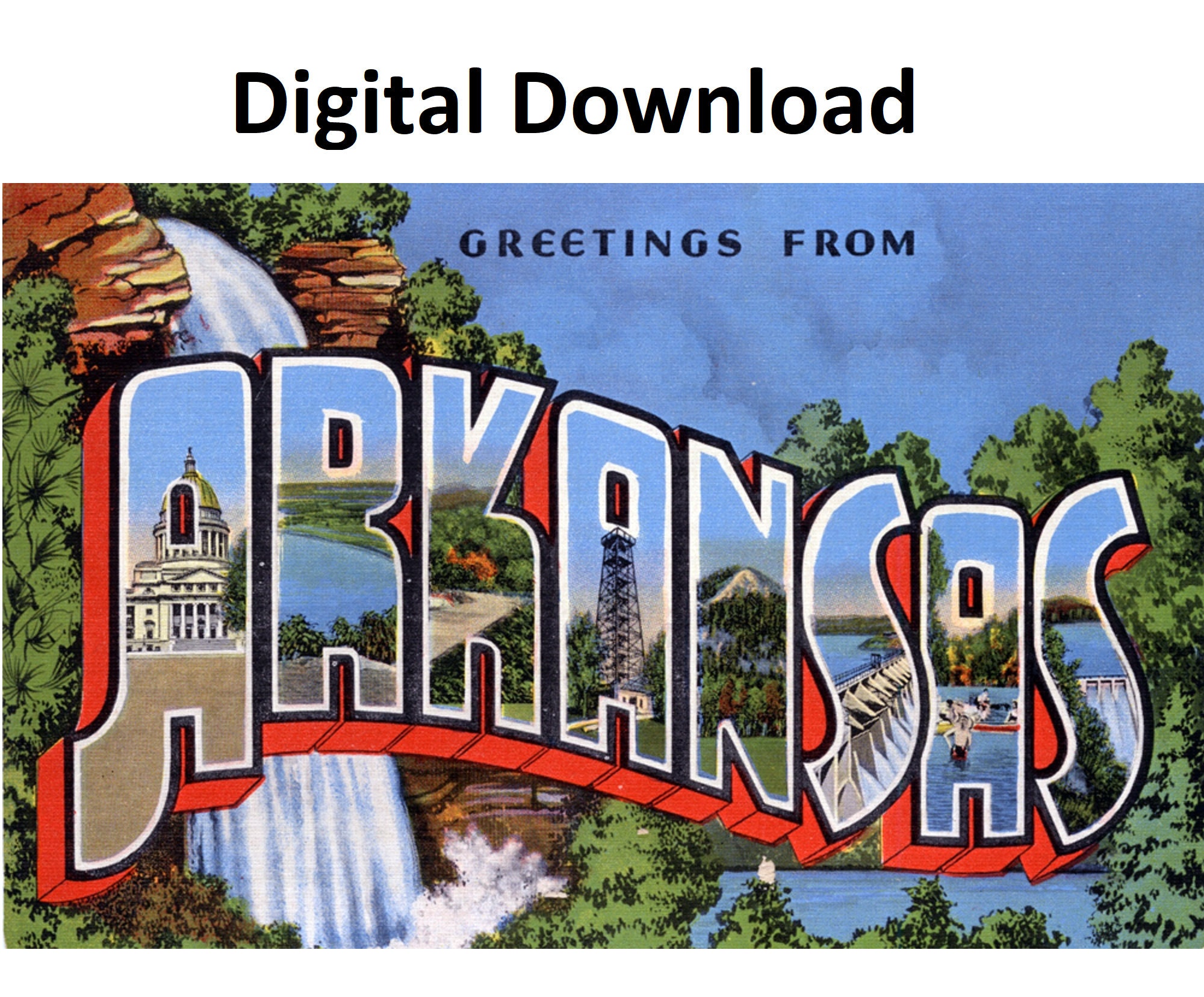 Greetings From Arkansas Vintage Postcard Style #2 - Digital Printable ...