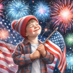 American Flag Clipart: Watercolor Boys, 4th of July (digital Download ...