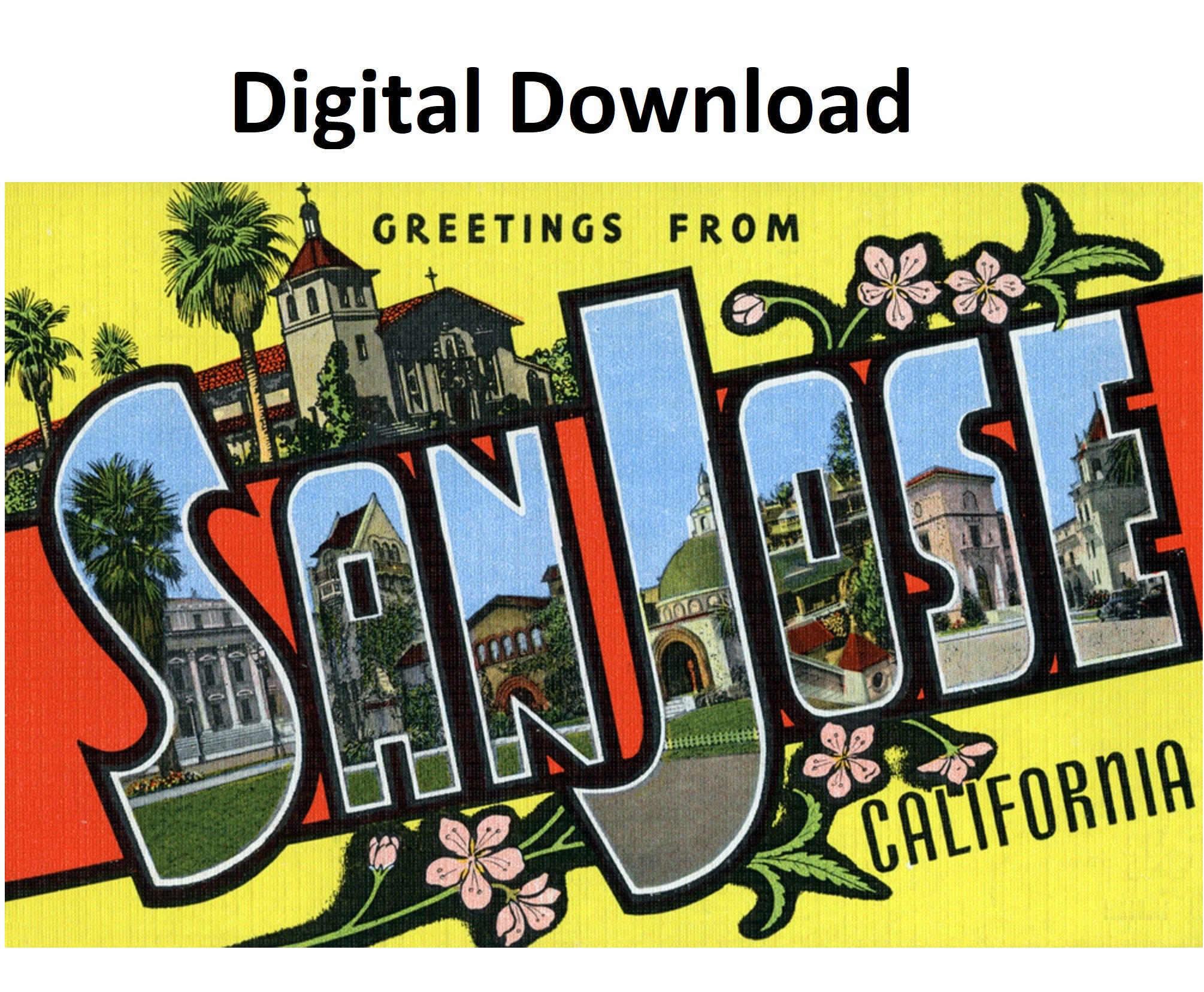 Greetings From San Jose California Vintage Postcard - Digital Printable ...