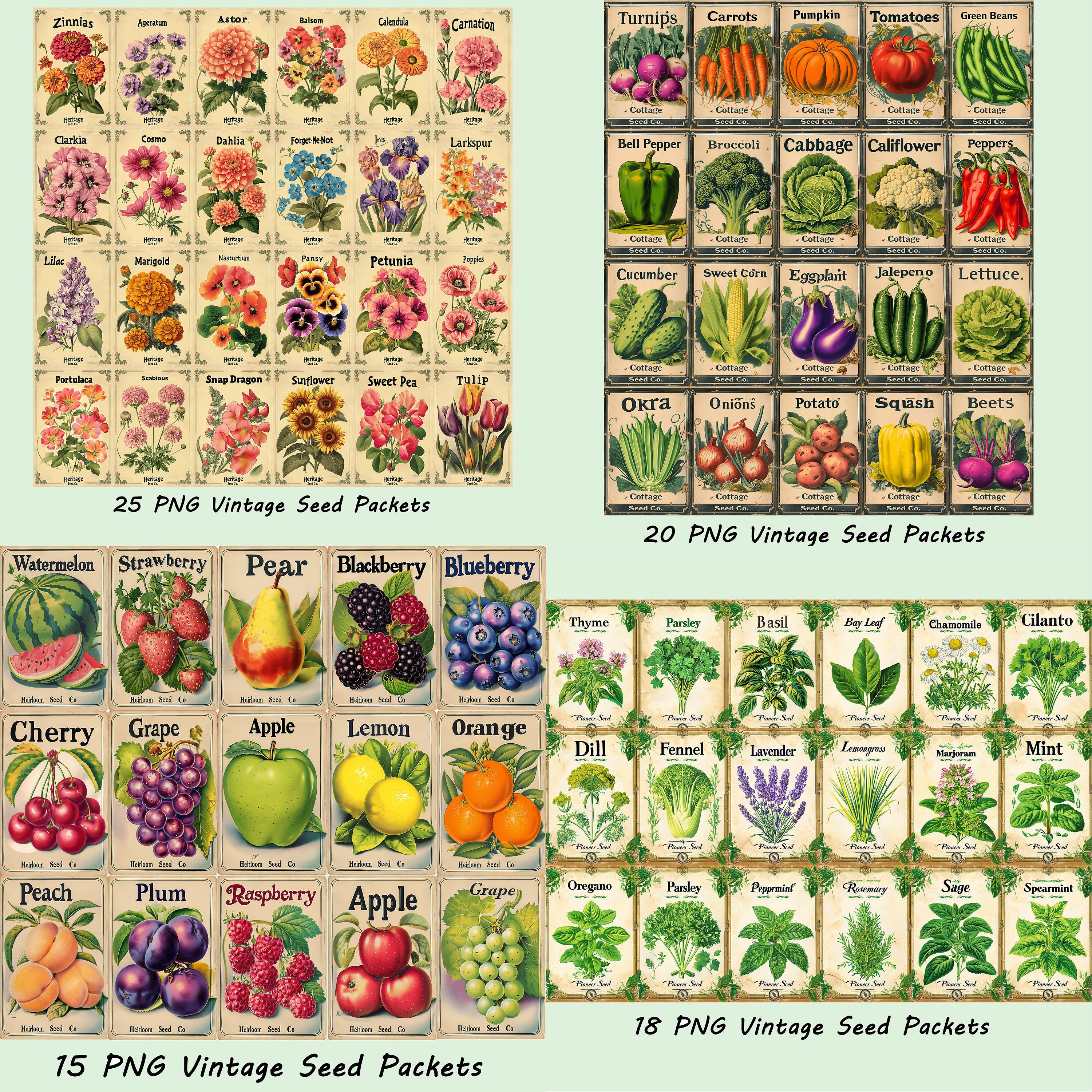 78 Mega Bundle of Vintage Seed Packet PNG Clipart Bundle Scrapbooking ...