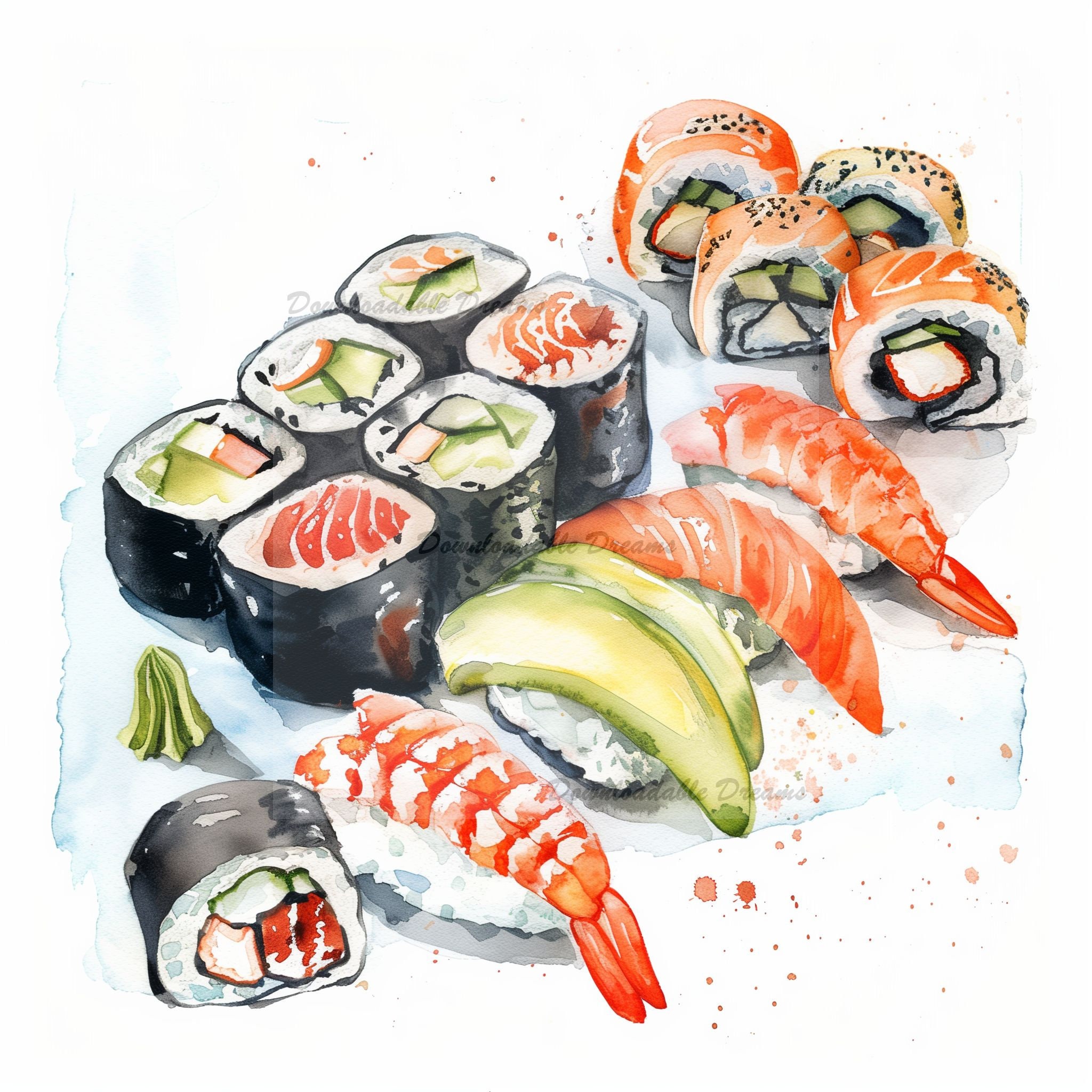 12 Delicious Sushi Watercolor Clipart Bundle High Quality Instant ...