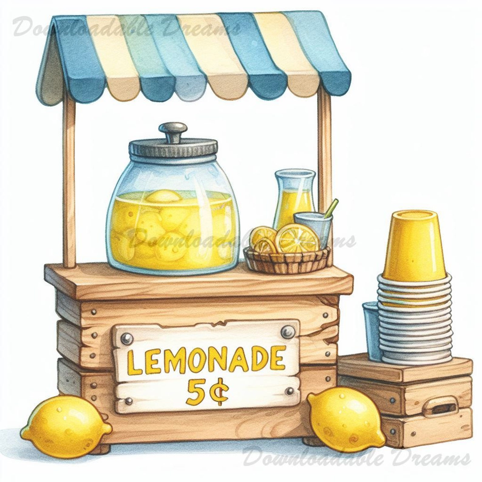 20 Lemonade Stand Watercolor Clipart Bundle - Child's Wooden Stand High ...