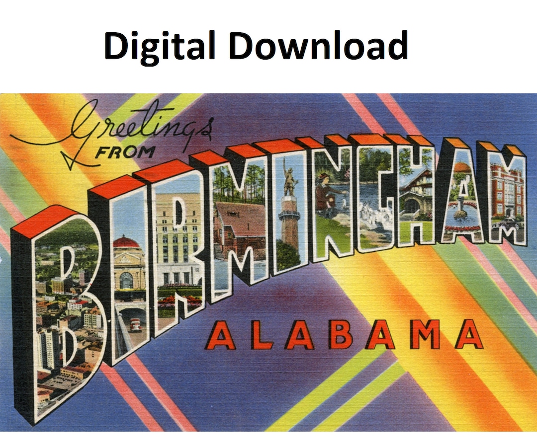 Vintage Birmingham Alabama Postcard: 1930s Large Letter Art (digital ...