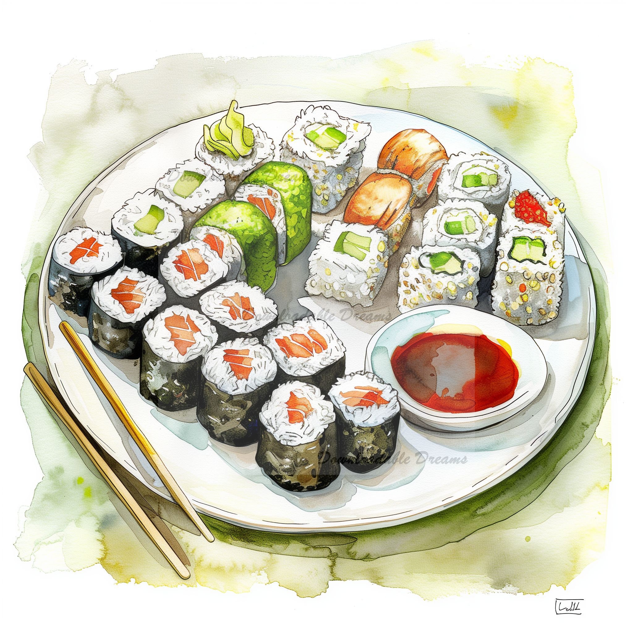 12 Delicious Sushi Watercolor Clipart Bundle High Quality Instant ...