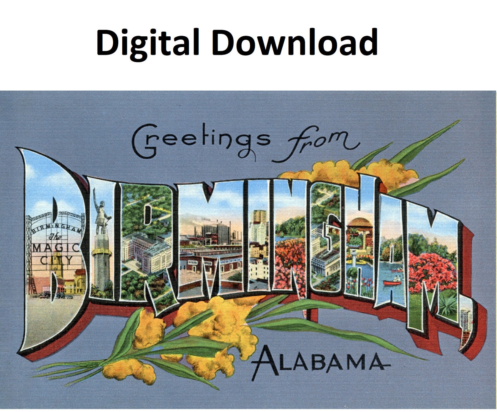 Greetings From Birmingham Alabama Vintage Postcard Style 2 - Etsy