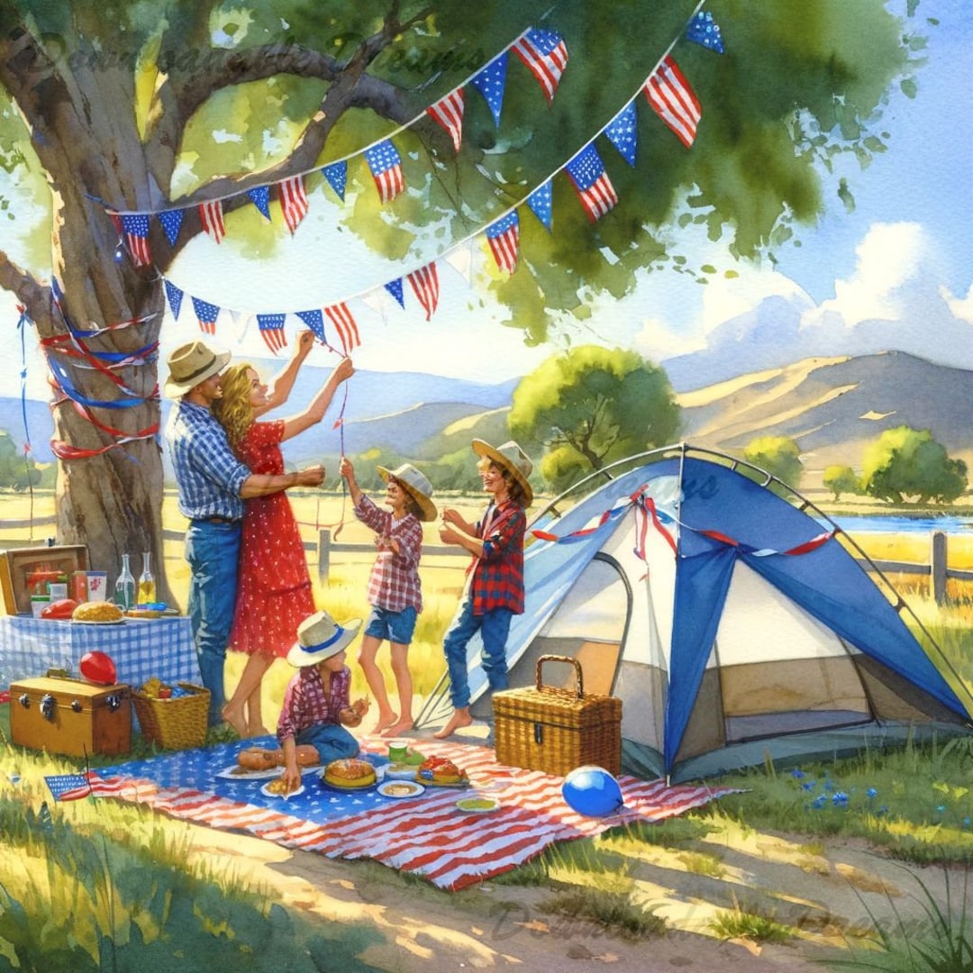 22 Fourth of July Camping Watercolor Clipart Bundle - Tents Rvs Family ...