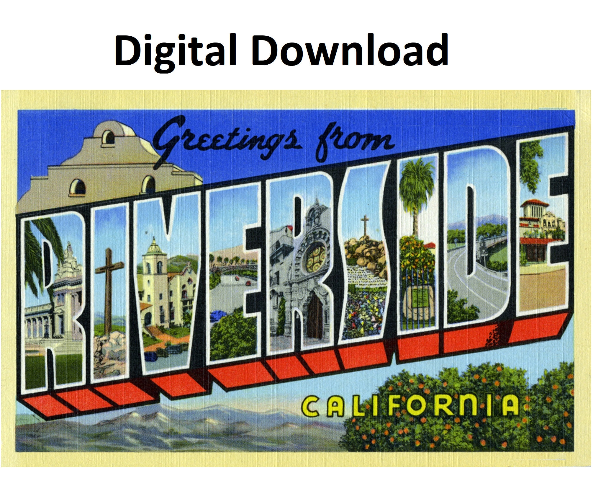 Greetings From Riverside California Vintage Postcard Digital - Etsy Polska
