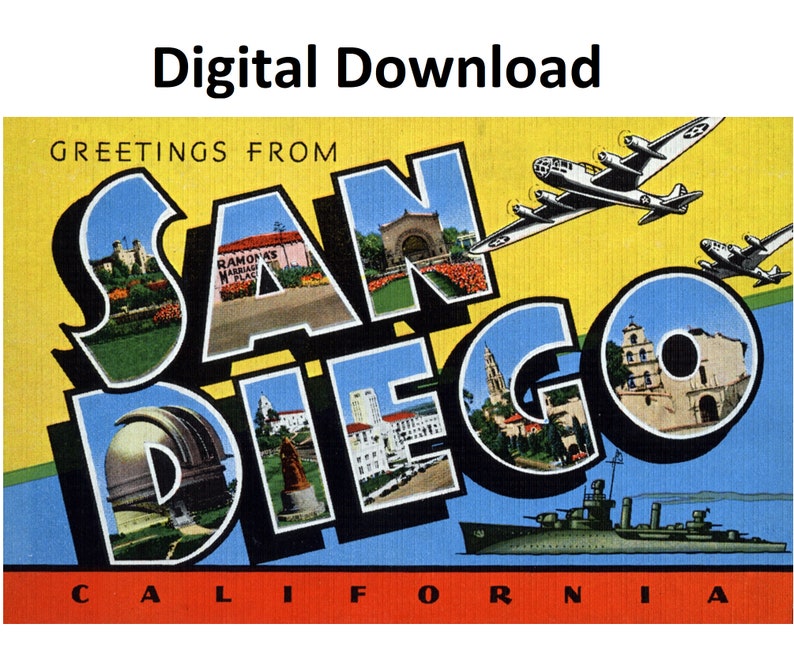 Greetings From San Diego California Vintage Postcard Style #1 - Digital ...