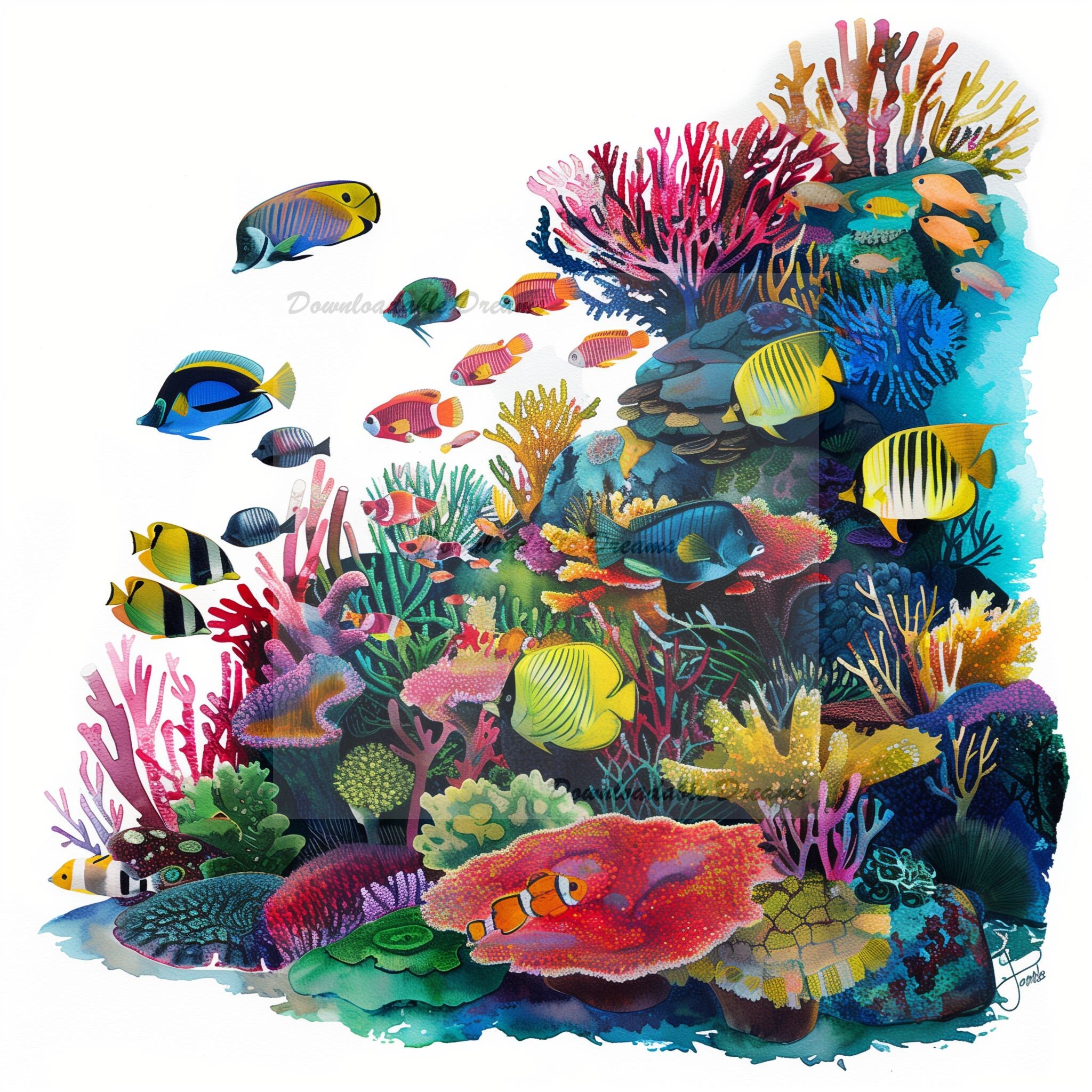 12 Colorful Coral Reef Habitat Scene Watercolor Clipart Bundle High ...