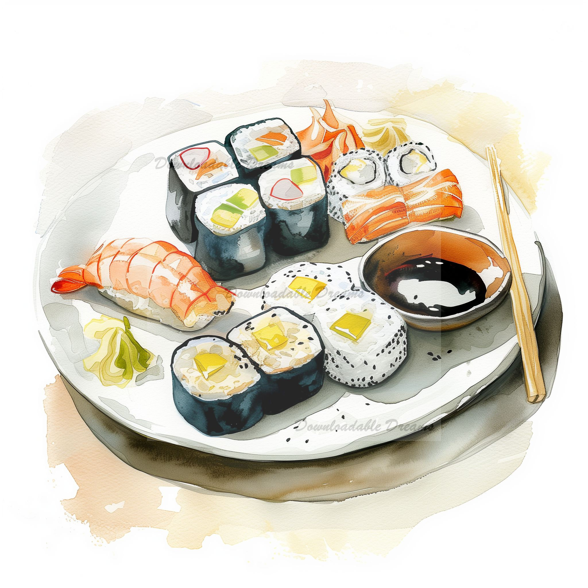 12 Delicious Sushi Watercolor Clipart Bundle High Quality Instant ...