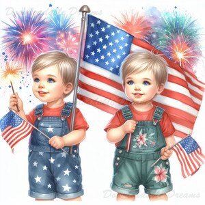 American Flag Clipart: Watercolor Boys, 4th of July (digital Download ...