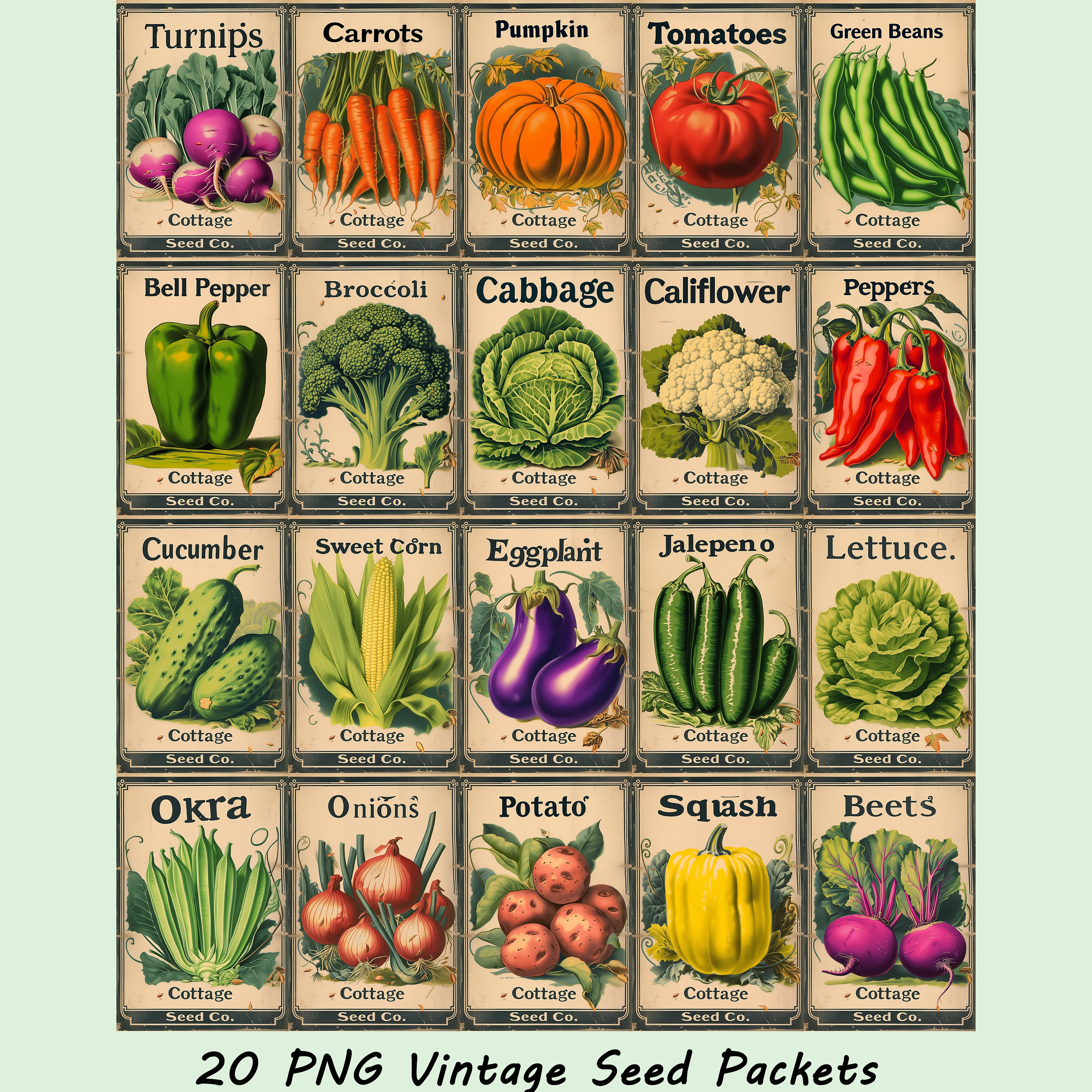 20 Delicious Vintage Vegetable Seed Packet PNG Clipart Bundle ...