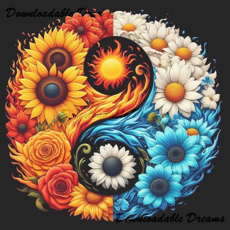 11 Sunflower & Floral Boho Yin Yang Symbol Clipart Bundle High Quality ...