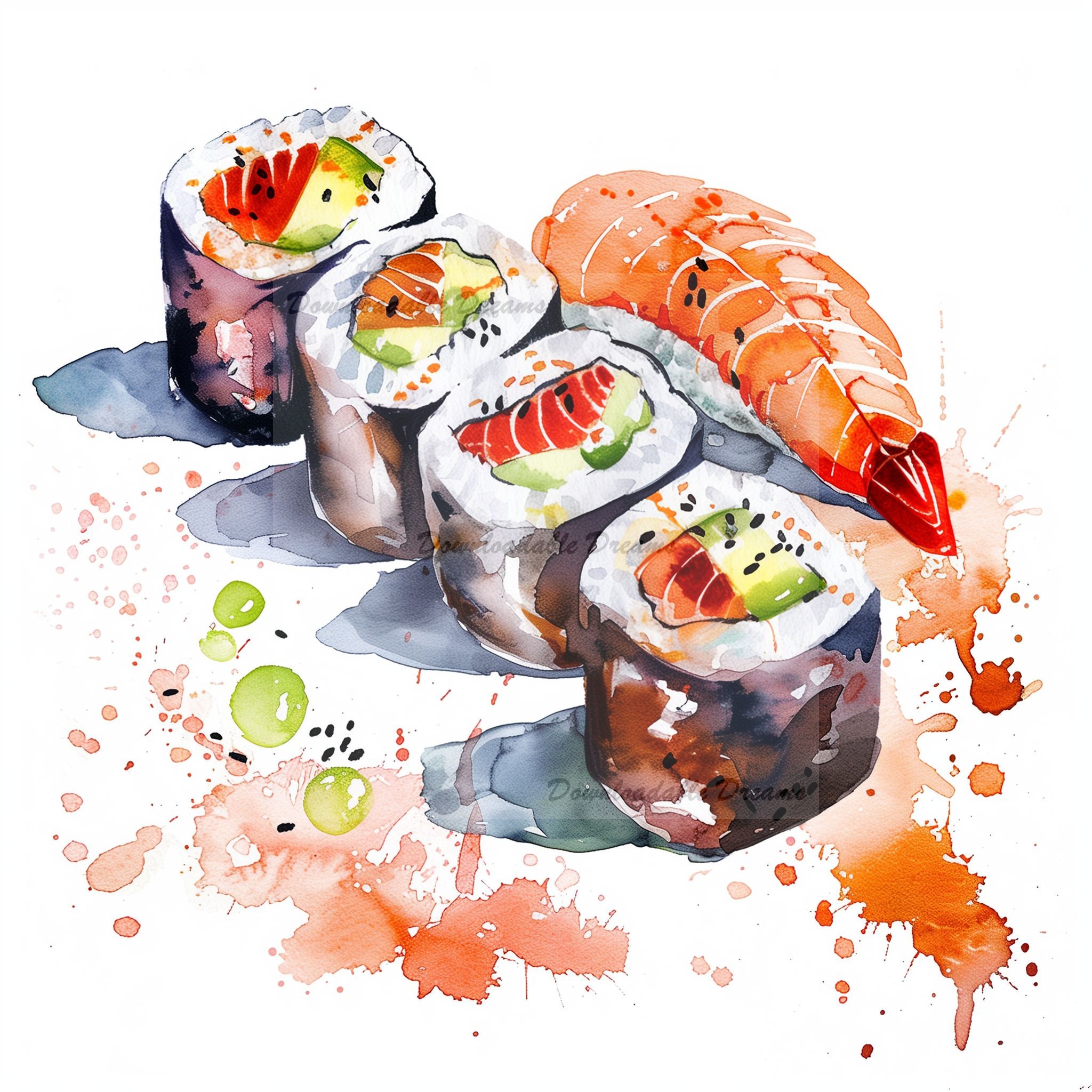 12 Delicious Sushi Watercolor Clipart Bundle High Quality Instant ...