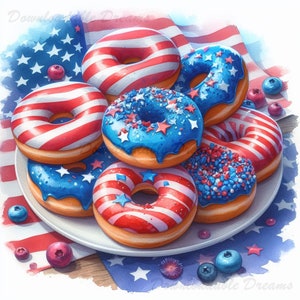 20 Fourth of July Watercolor Sweets Deserts Cookies Clipart Bundle ...