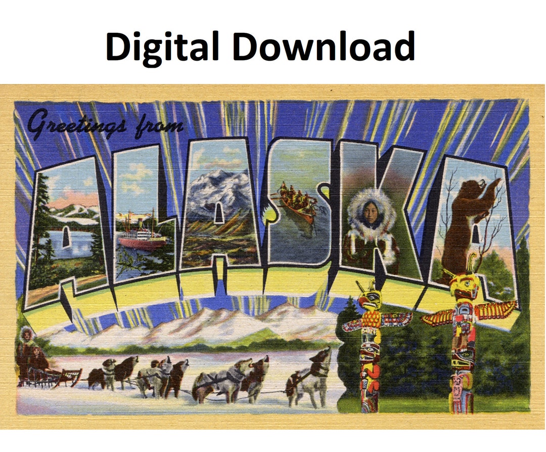 Greetings From Alaska Vintage Postcard - Digital Printable Download ...