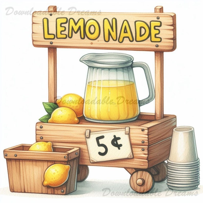 20 Lemonade Stand Watercolor Clipart Bundle Child's Wooden Stand High ...