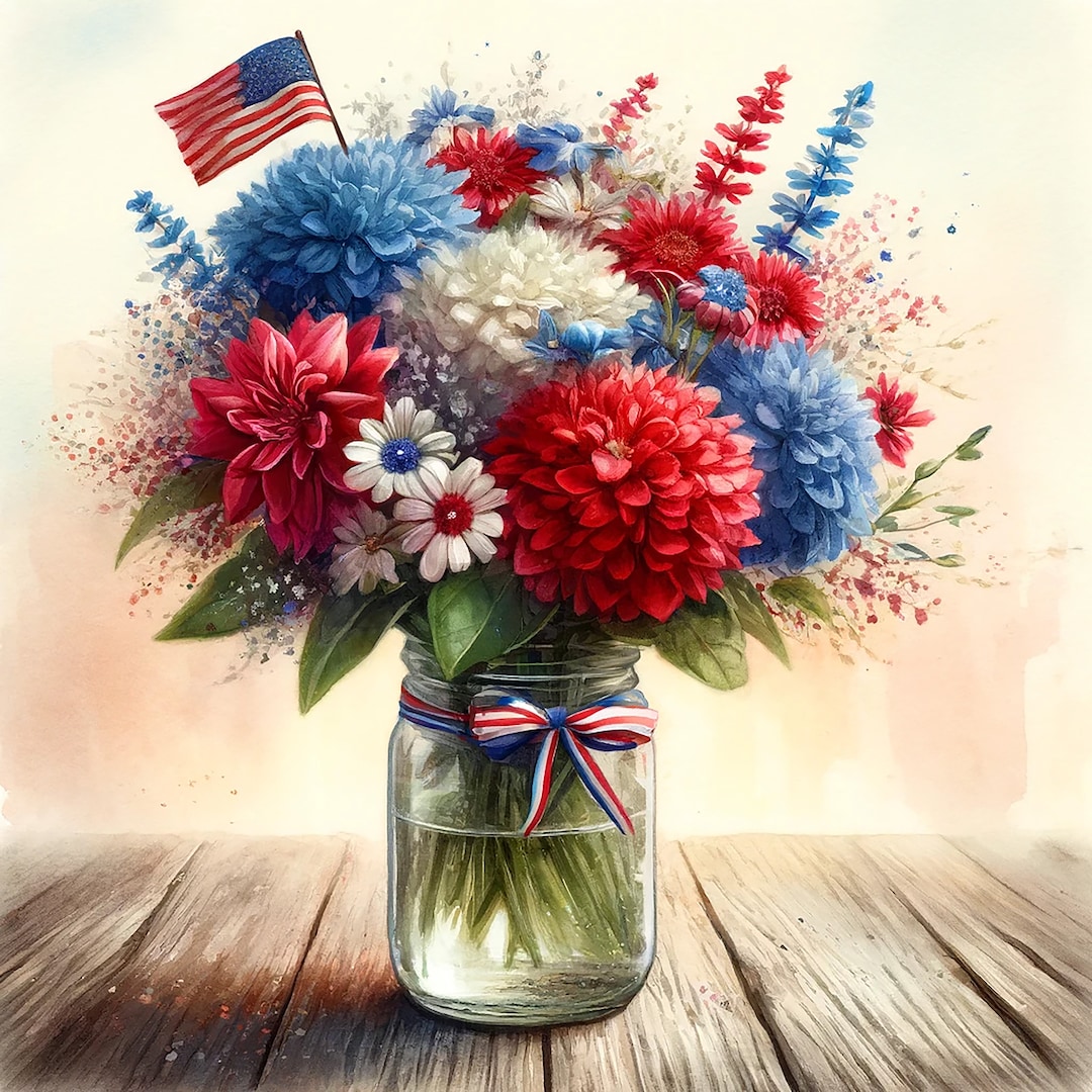 22 Fourth of July Flowers Watercolor Clipart Bundle - Red White Blue ...
