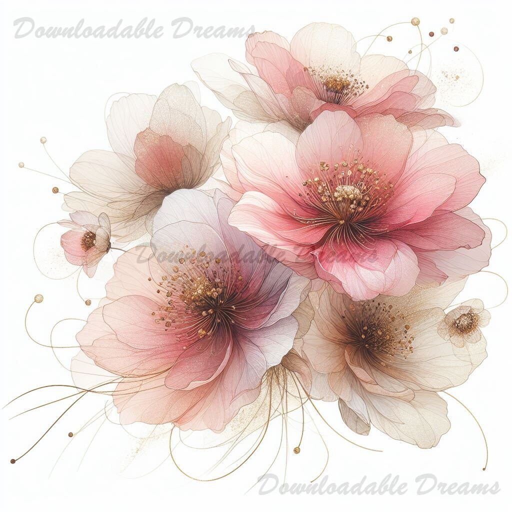 20 Abstract Watercolor Pink Flowers Etheral Floral Clipart Bundle High ...