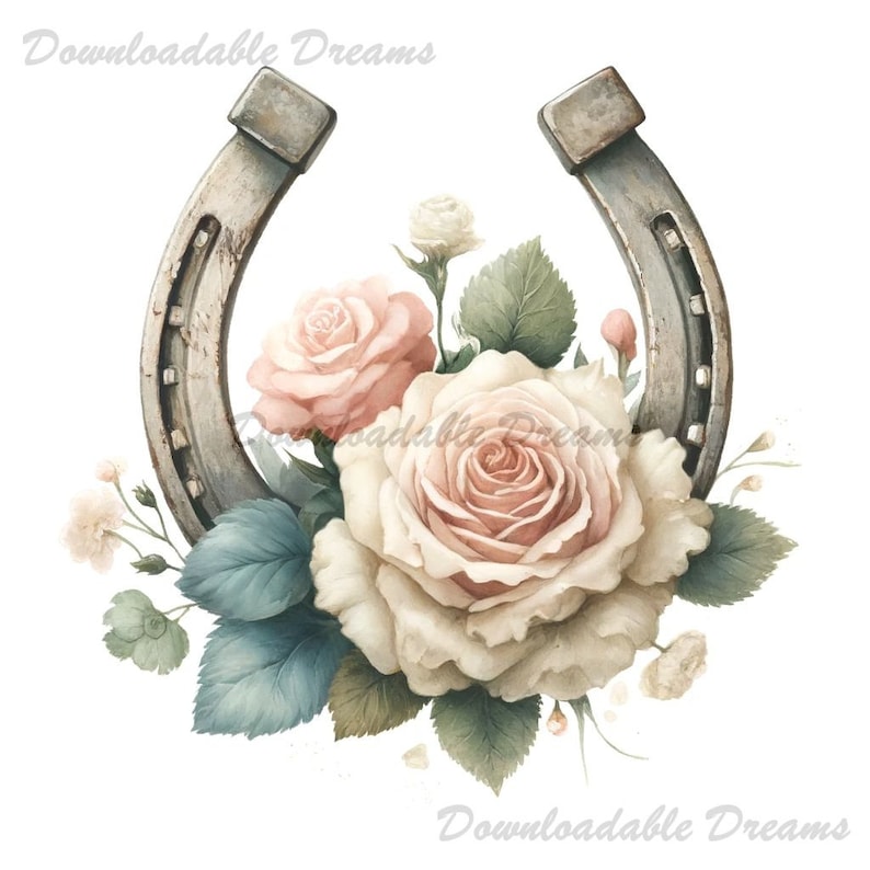 14 Horseshoes With Roses Watercolor Clipart Bundle Scrapbooking Kit ...