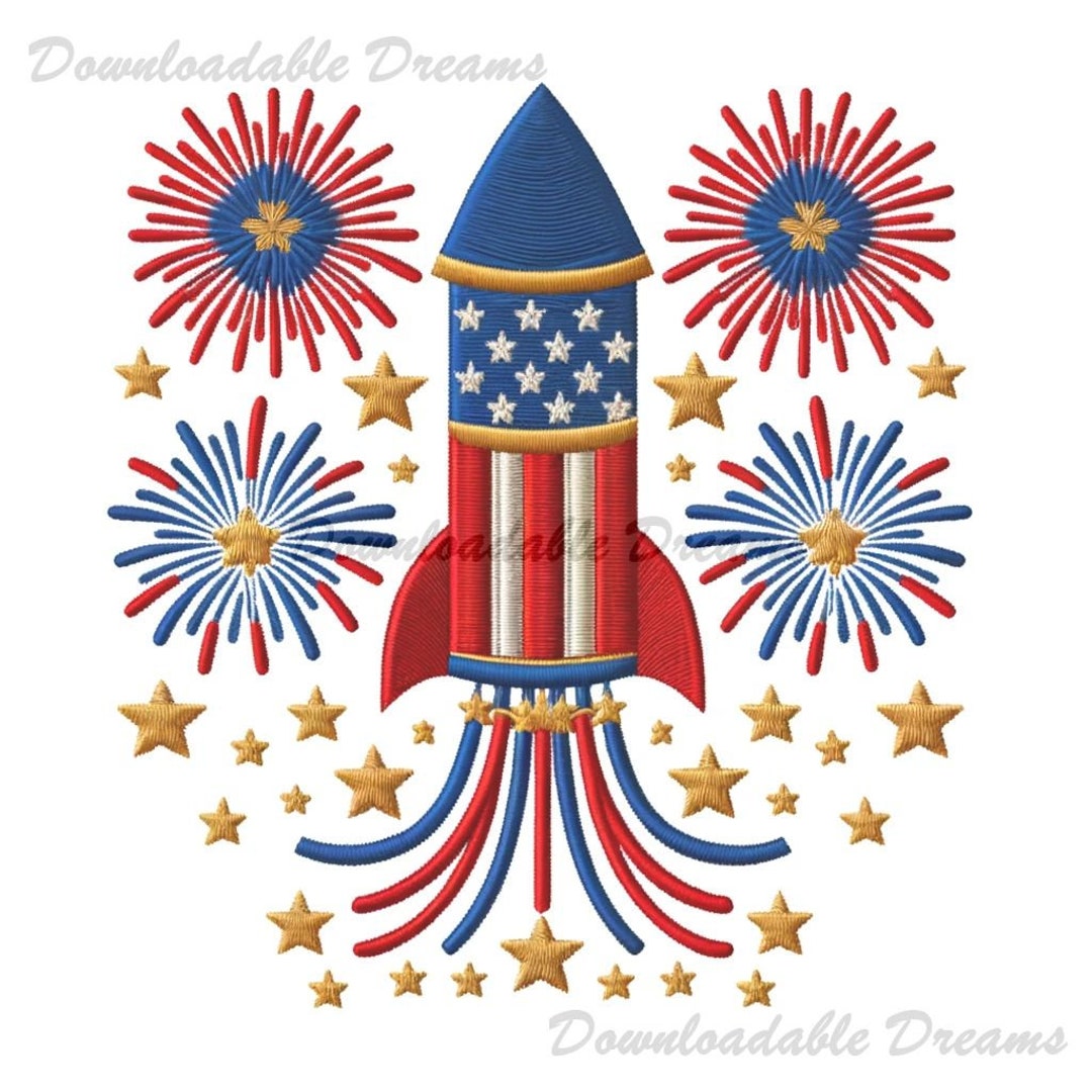 20 Fourth of July Fireworks Bursts Embroidery Style Clipart Bundle ...