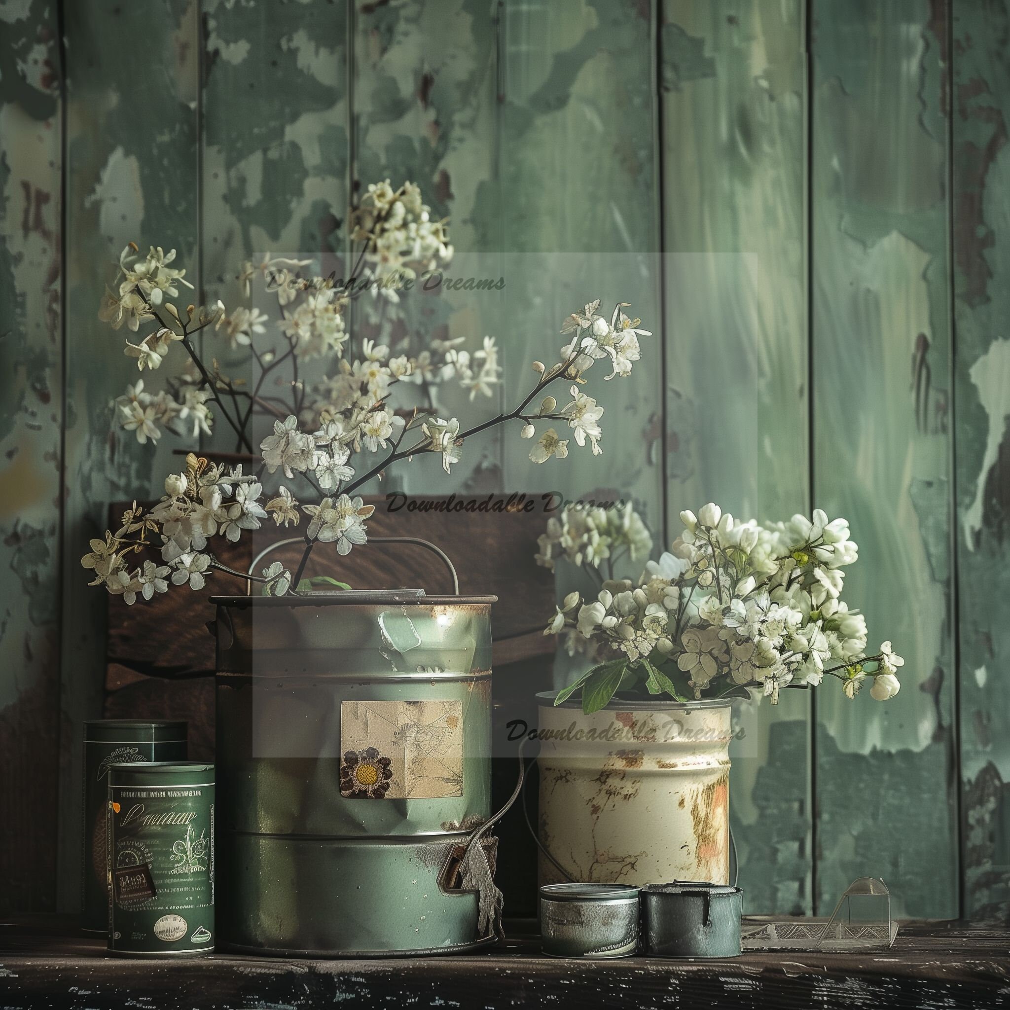 14 Shabby Chic Retro Vintage Rustic Cans W/ Flowers Watercolor Clipart ...