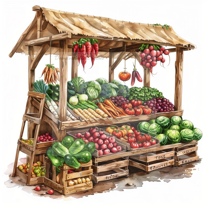16 Farmer's Market Stands Clipart Bundle High Quality Digital JPG Image ...