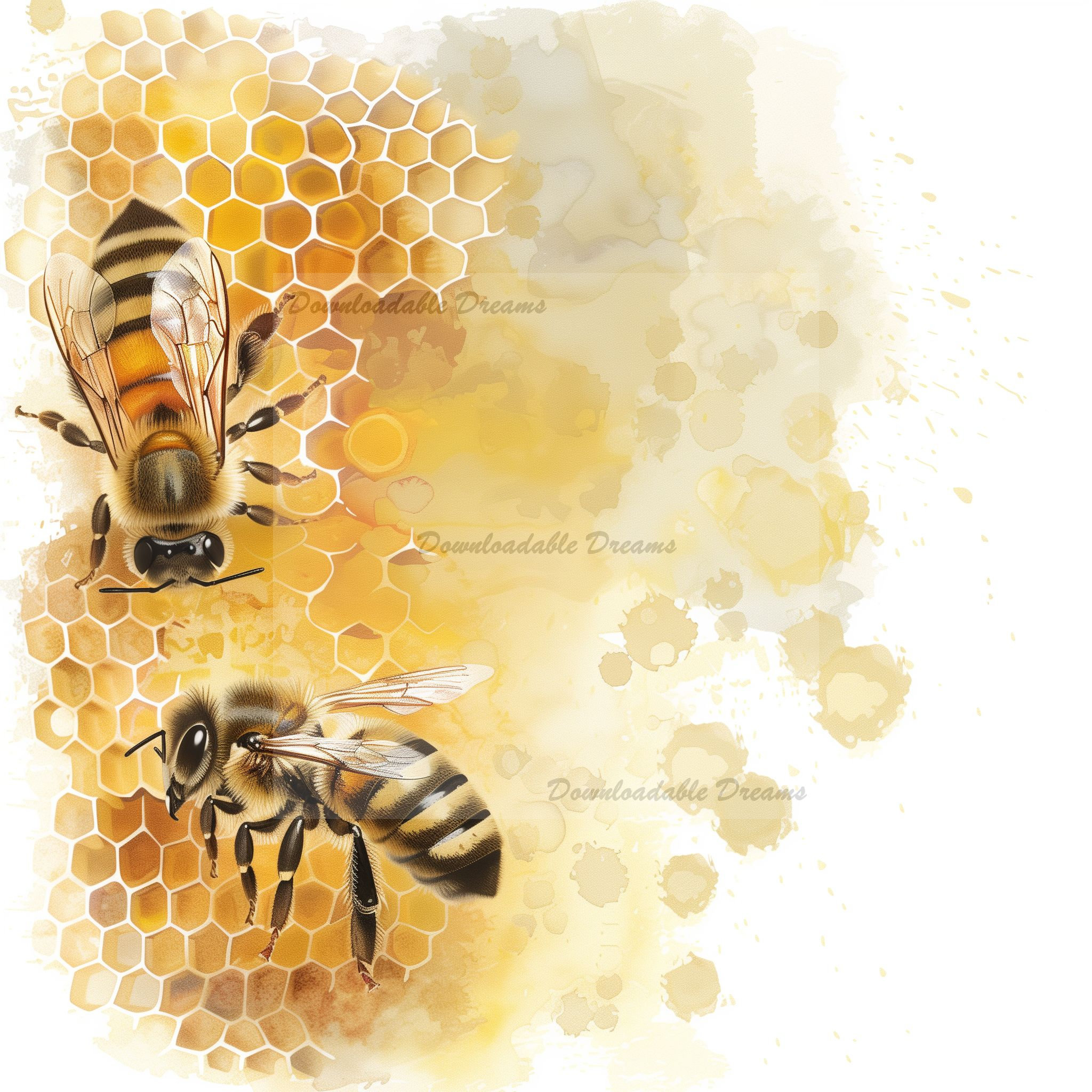Watercolor Bees on Honeycomb Clipart Bundle: Commercial Use (digital ...