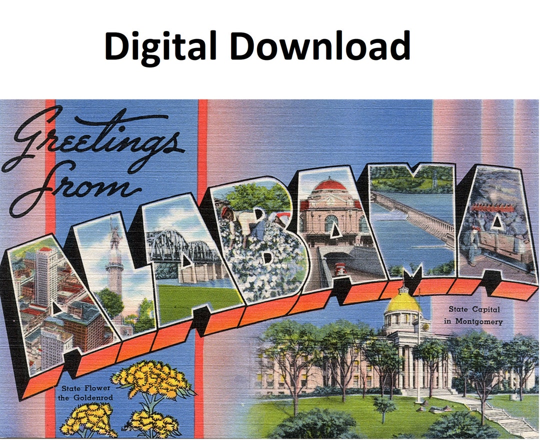 Greetings From Alabama Vintage Postcard Style #4 - Digital Printable ...