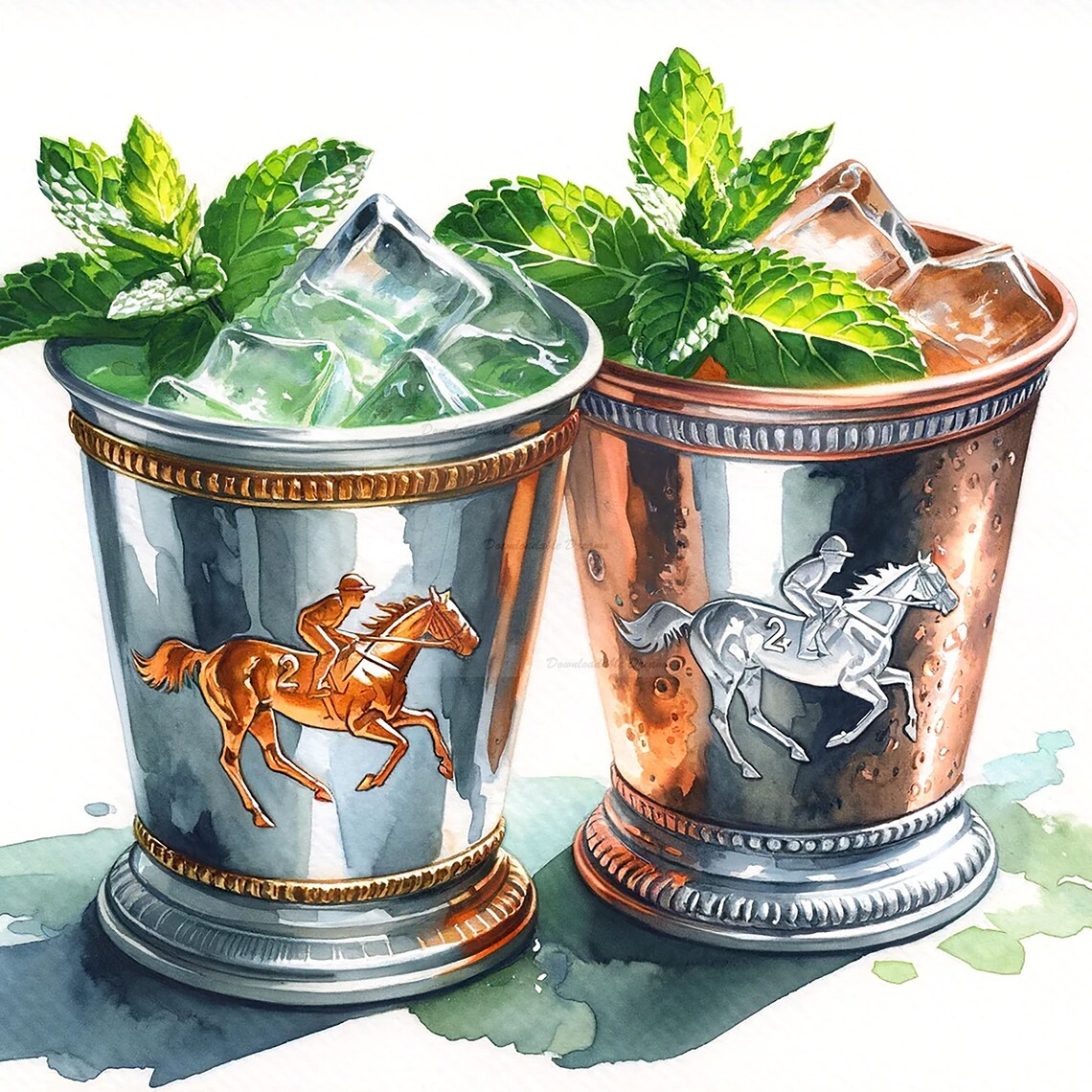 20 Mint Julep Watercolor Clipart Bundle Derby Time Horse Racing High ...