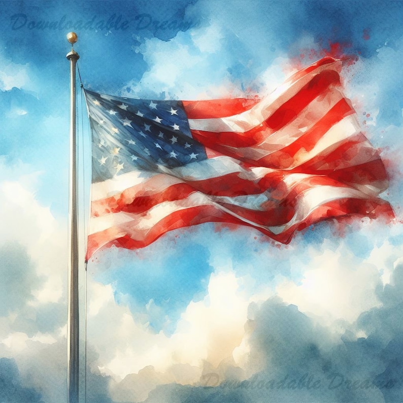 12 American Flag Watercolor Clipart Image Bundle - Patriotic USA Flag ...