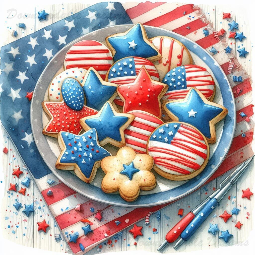 20 Fourth of July Watercolor Sweets Deserts Cookies Clipart Bundle High ...