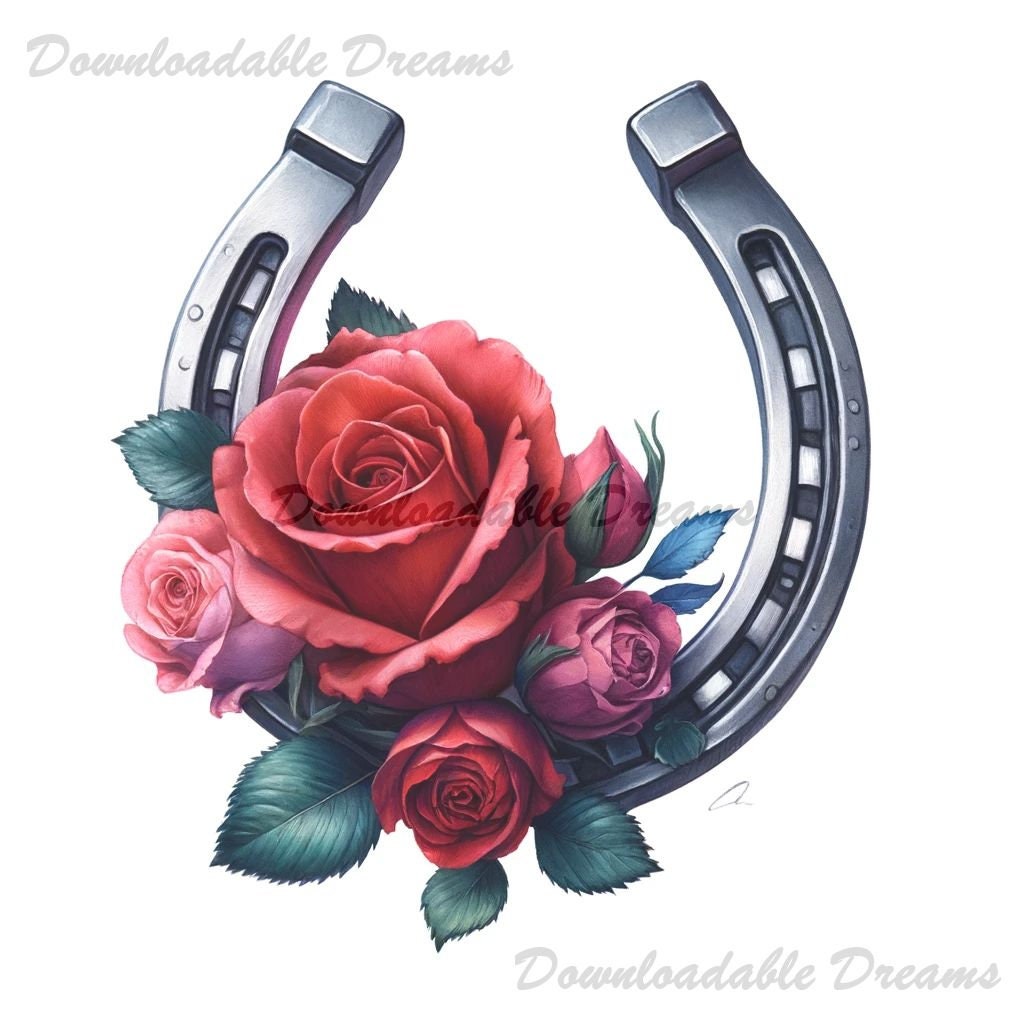 14 Horseshoes With Roses Watercolor Clipart Bundle Scrapbooking Kit ...